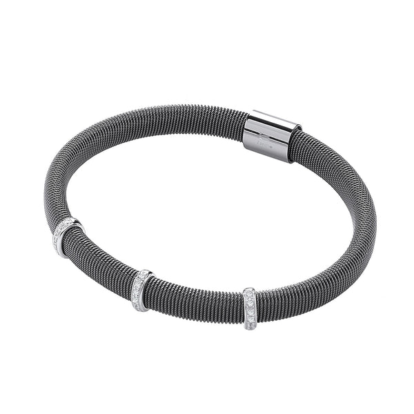 Ruthenium Mangetic Bangle with Three Rows of Cz's - DEMI+CO Jewellery