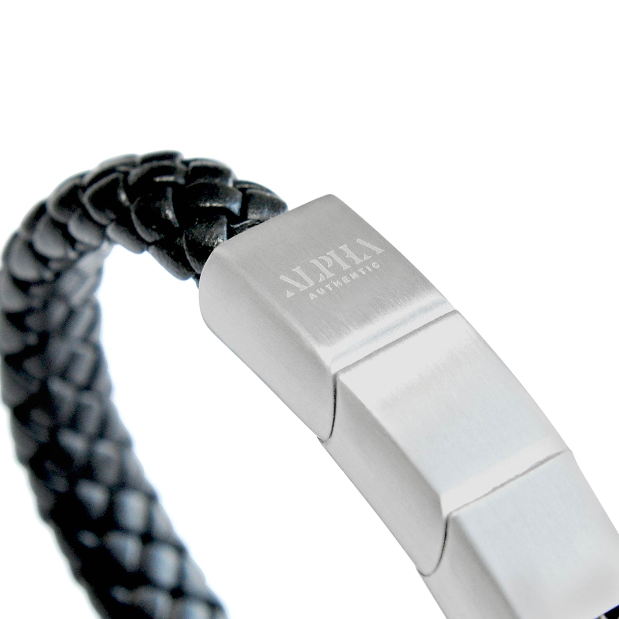 Exclusive ALPHA strong black leather stainless steel bracelet | ALPHA ...