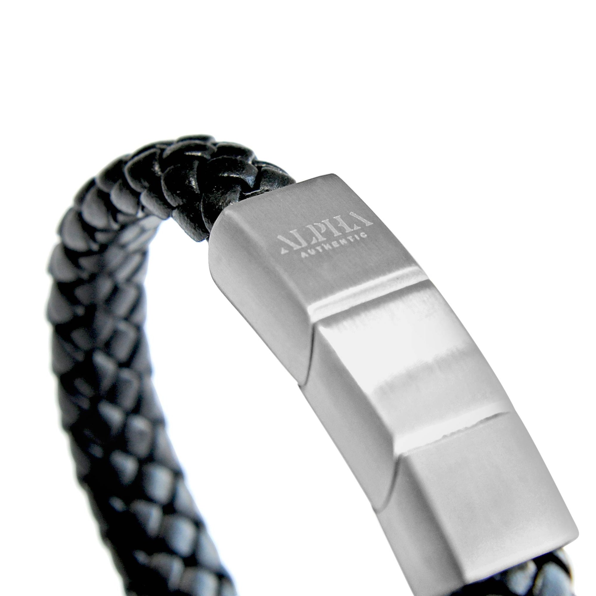 Exclusive ALPHA strong black leather stainless steel bracelet | ALPHA ...